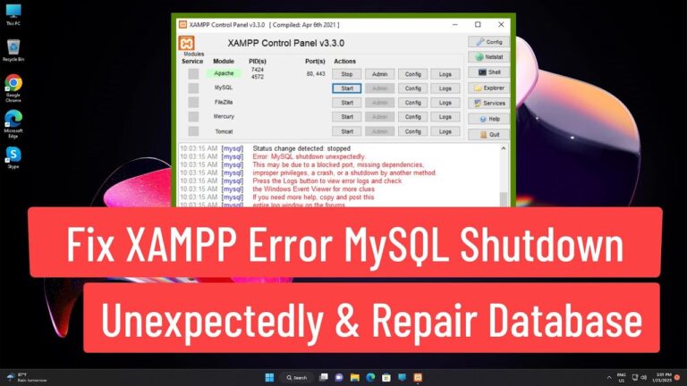 Solución error XAMPP MySQL shutdown inesperado y reparación de base de ...