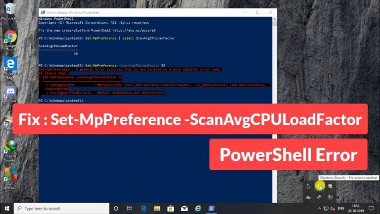 Corrección: Fix PowerShell Set-MpPreference -ScanAvgCPULoadFactor - Mundowin